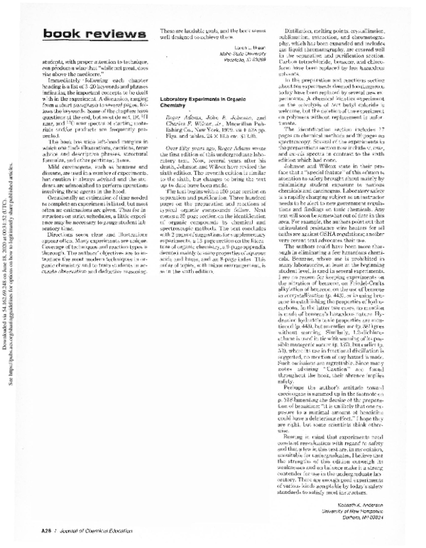 (PDF) Laboratory experiments in organic chemistry / Roger Adams, John R ...