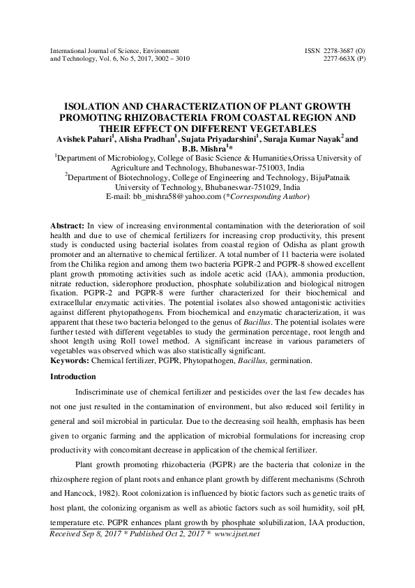 (PDF) Isolation and Characterization of Plant Growth Promoting ...