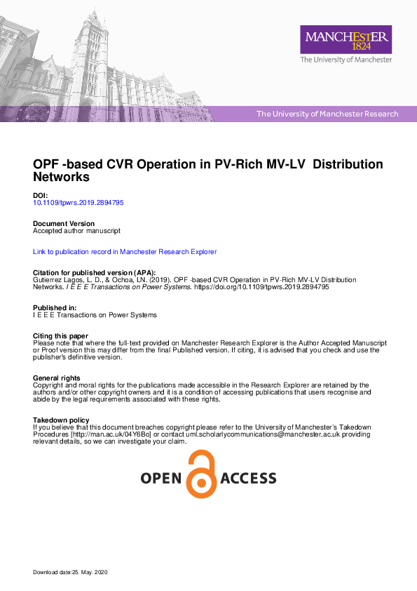 (PDF) OPF-based CVR Operation in PV-Rich MV-LV Distribution Networks