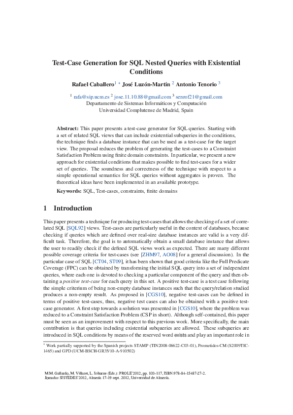 (PDF) Test-Case Generation for SQL Nested Queries with Existential ...