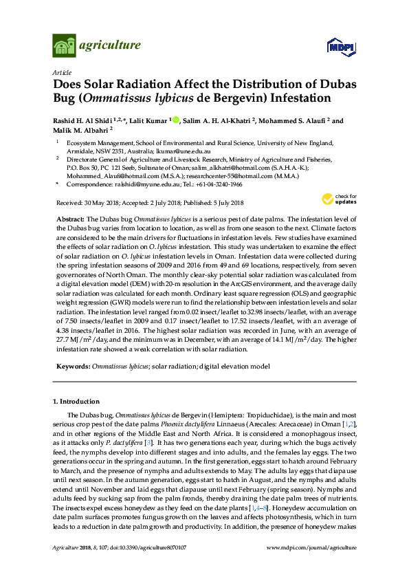 (PDF) Does Solar Radiation Affect the Distribution of Dubas Bug ...