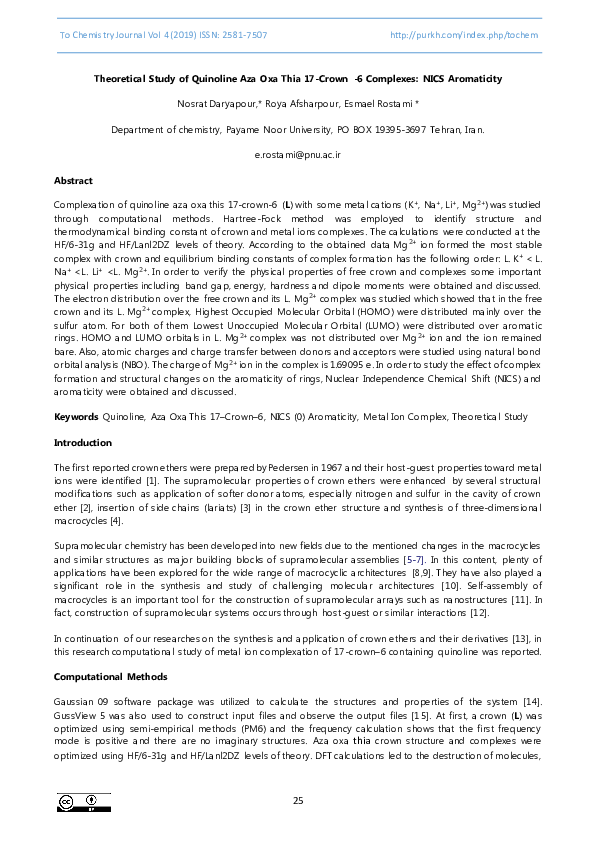 (PDF) Theoretical Study of Quinoline Aza Oxa Thia 17-Crown -6 Complexes ...