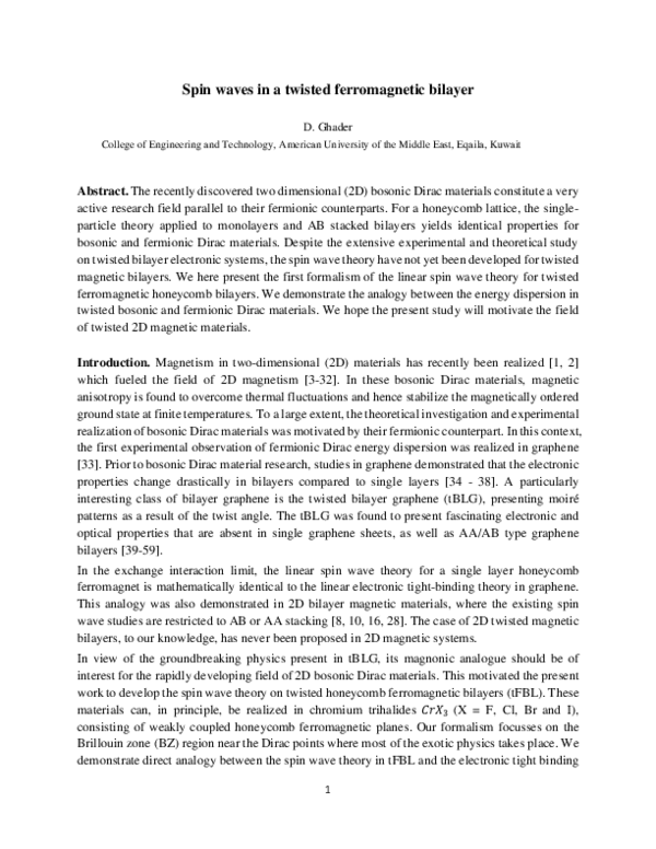 (PDF) Magnon magic angles in 2D twisted ferromagnetic bilayers | Doried ...