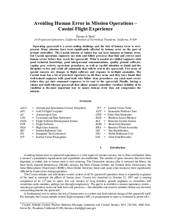 (PDF) Avoiding Human Error in Mission Operations - Cassini Flight ...