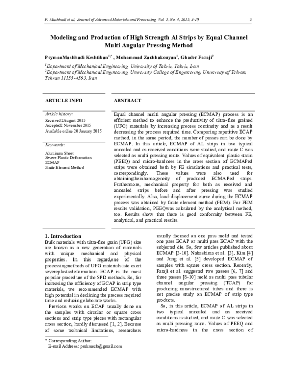 (PDF) Modeling and production of high strength Al strips by equal channel multi angular pressing ...
