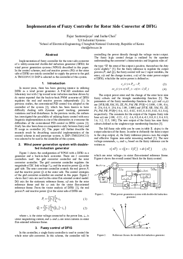(PDF) Implementation of Fuzzy Controller for Rotor Side Converter of DFIG