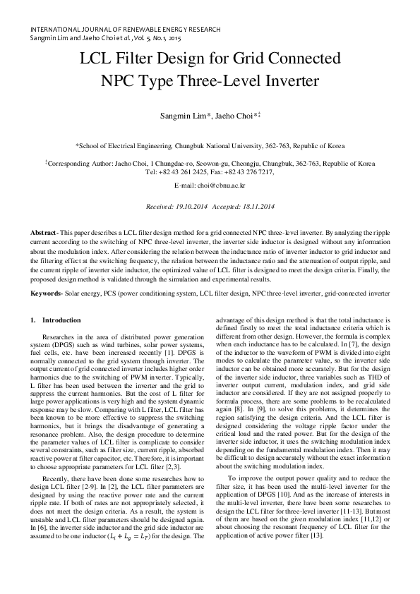 (PDF) LCL filter Design for Grid Connected NPC Type Three-Level Inverter