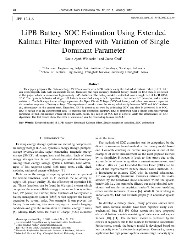 (PDF) LiPB Battery SOC Estimation Using Extended Kalman Filter Improved ...