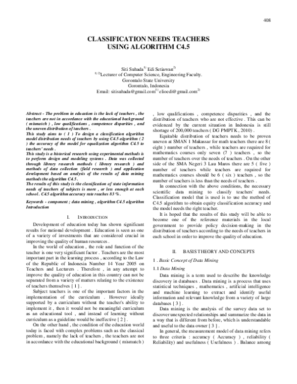 Pdf Classification Needs Teachers Using Algorithm C4 5