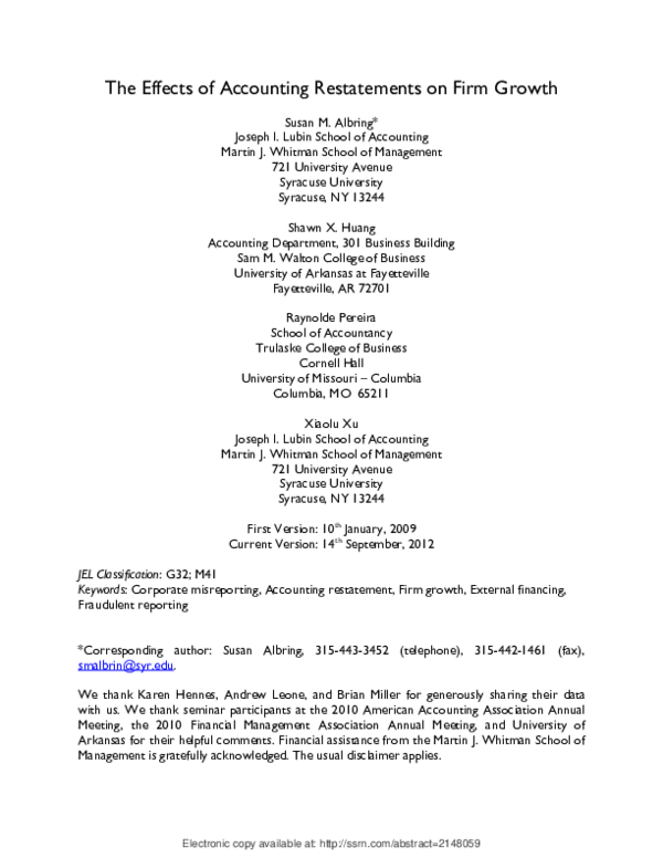 (PDF) The effects of accounting restatements on firm growth