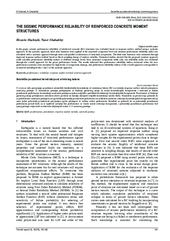 (PDF) The seismic performance reliability of reinforced concrete moment structures