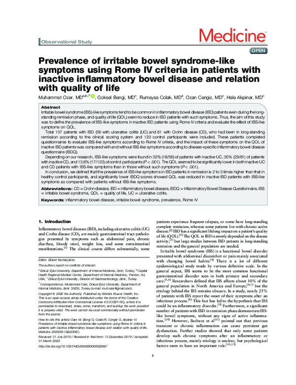 (PDF) Prevalence of irritable bowel syndrome-like symptoms using Rome IV criteria in patients ...