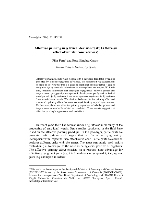 (PDF) Affective priming in a lexical decision task: Is there an effect ...