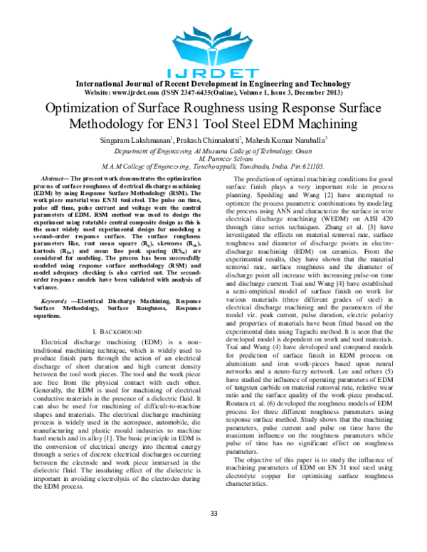 (PDF) Optimization of Surface Roughness using Response Surface ...