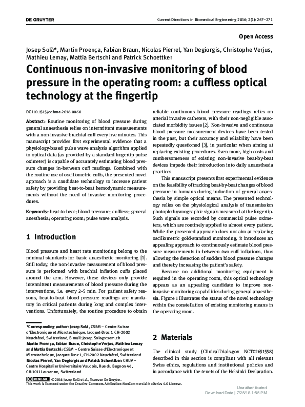 (PDF) Continuous non-invasive monitoring of blood pressure in the ...