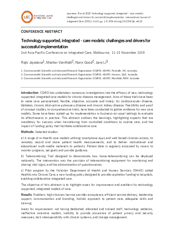 (PDF) Technology supported, integrated - care models: challenges and ...
