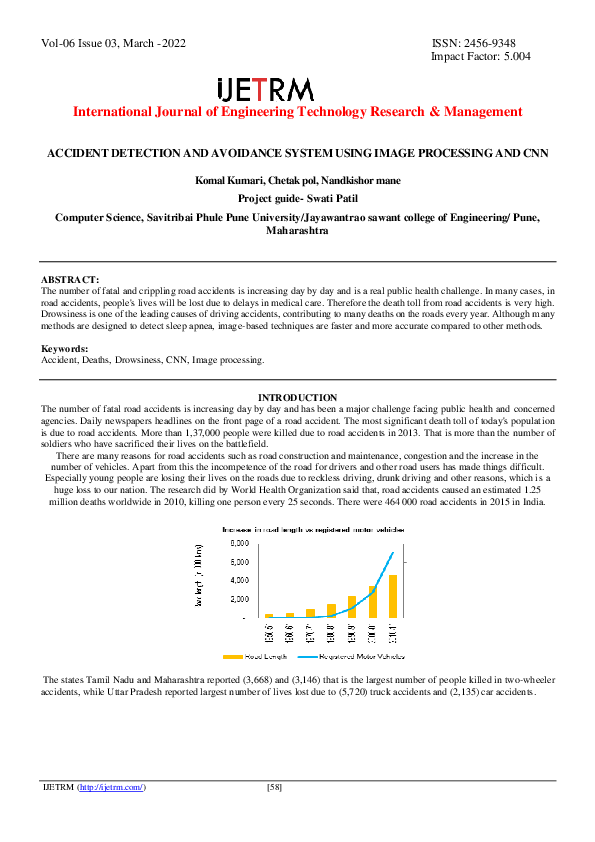 Pdf Accident Detection And Avoidance System Using Image Processing