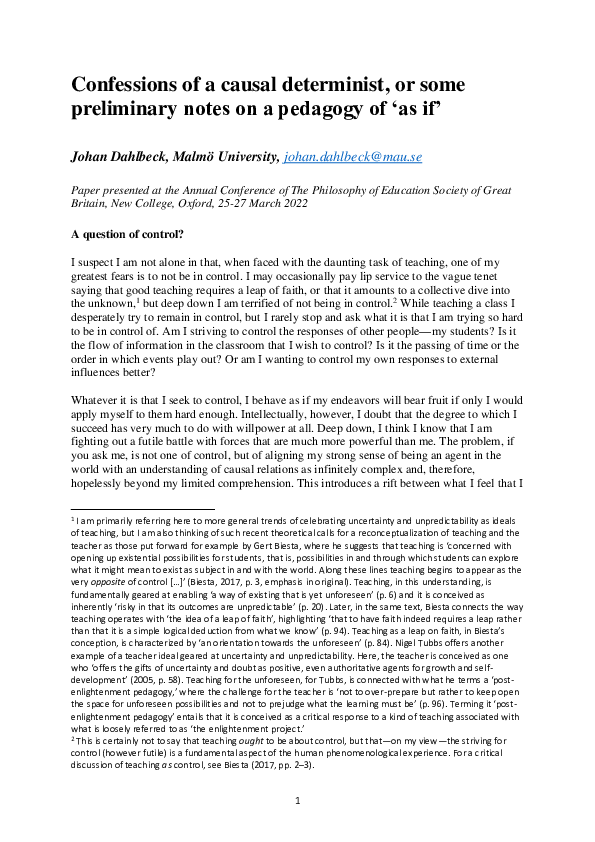 (PDF) Confessions of a causal determinist, or some preliminary notes on ...