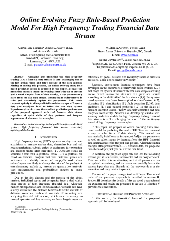 (PDF) Online evolving fuzzy rule-based prediction model for high frequency trading financial ...