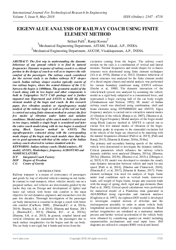 (PDF) Eigenvalue Analysis of Railway Coach Using Finite Element Method