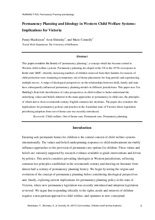 (PDF) Permanency planning and ideology in western child welfare systems ...