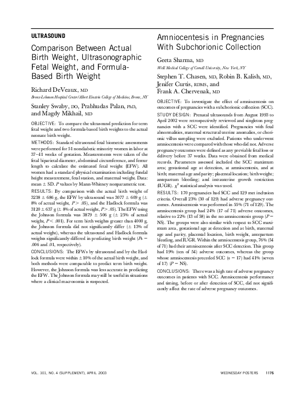 (PDF) Amniocentesis in Pregnancies With Subchorionic Collection