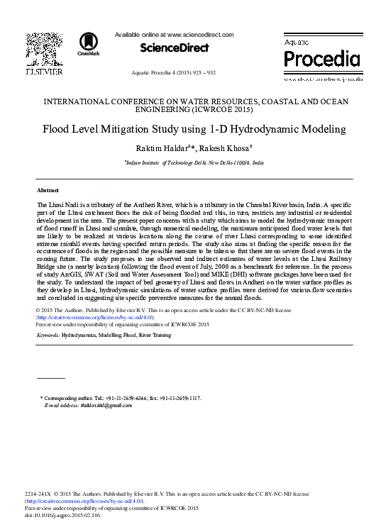 (PDF) Flood Level Mitigation Study Using 1-D Hydrodynamic Modeling