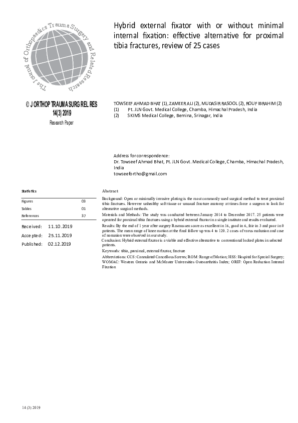 Pdf Hybrid External Fixator With Or Without Minimal Internal Fixation