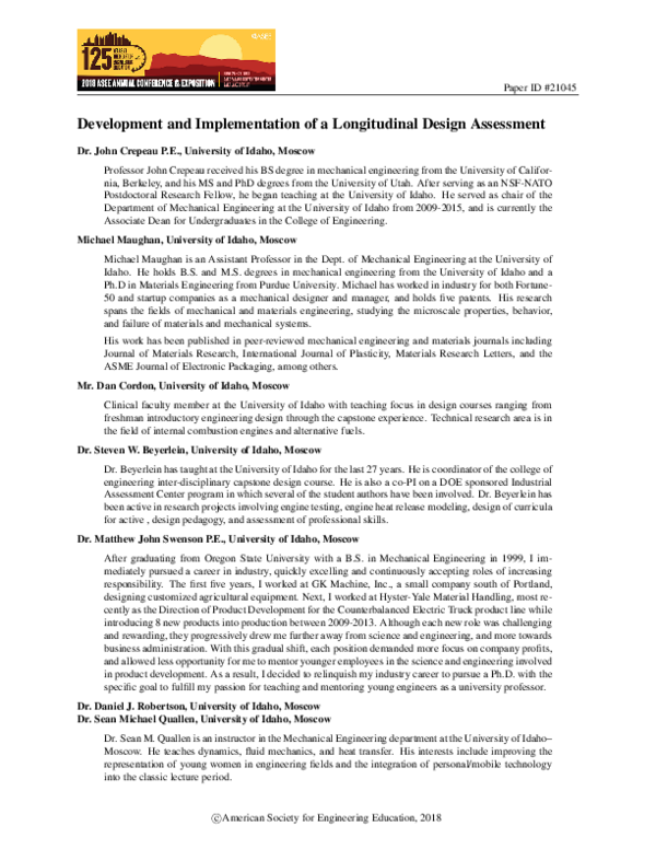 (PDF) Development and Implementation of a Longitudinal Design Assessment