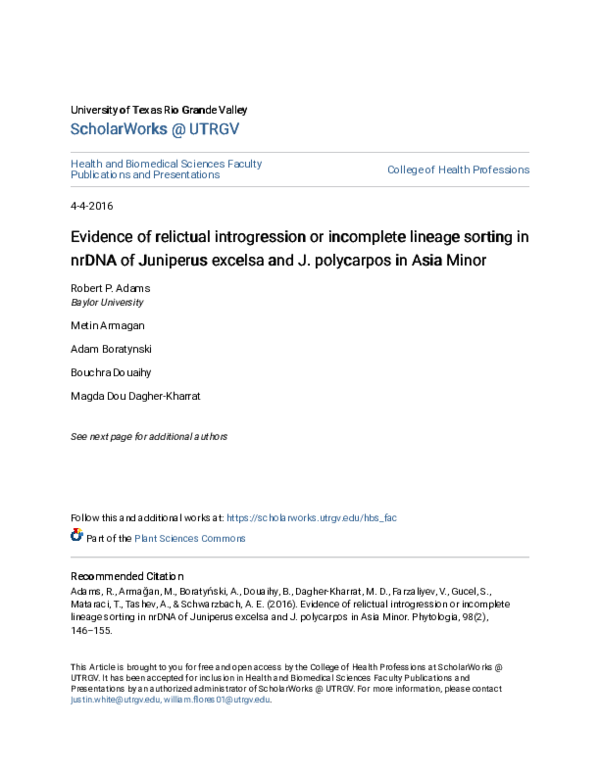 (PDF) Evidence of relictual introgression or incomplete lineage sorting ...