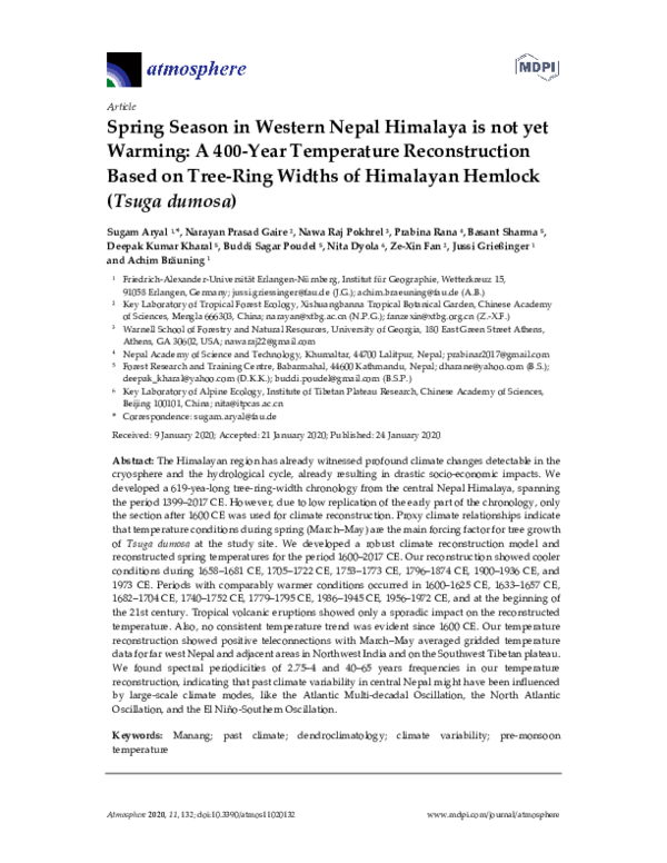 (PDF) Spring Season in Western Nepal Himalaya is not yet Warming: A 400 ...