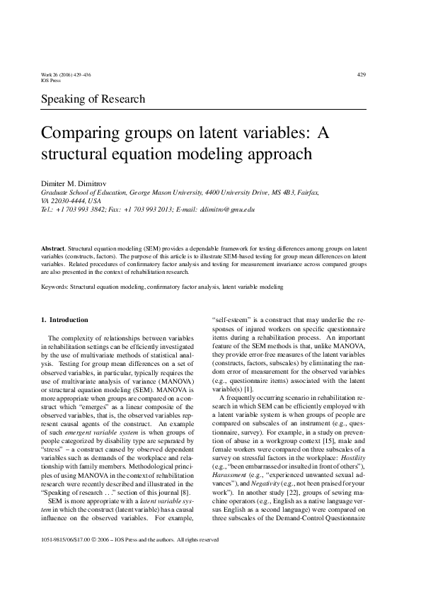 Pdf Comparing Groups On Latent Variables A Structural Equation Modeling Approach