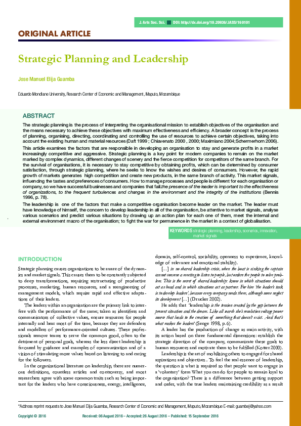 (PDF) Strategic Planning and Leadership