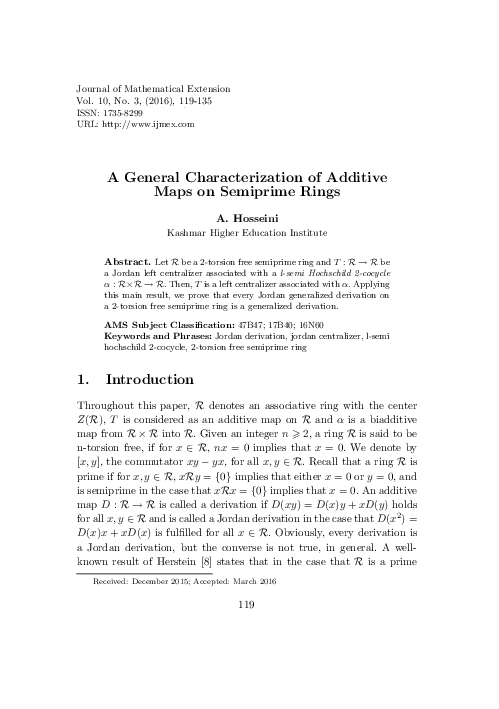 (PDF) A General Characterization of Additive Maps on Semiprime Rings | Amin Hosseini - Academia.edu