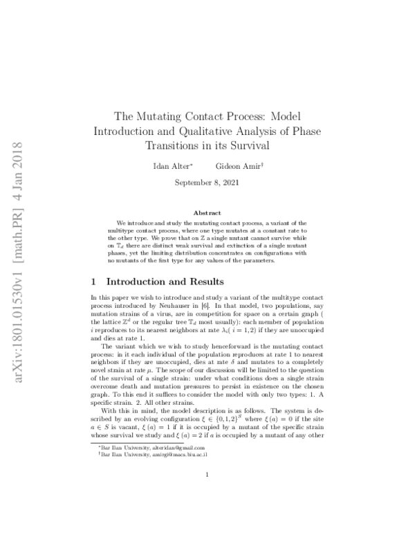 Pdf The Mutating Contact Process Model Introduction And Qualitative Analysis Of Phase