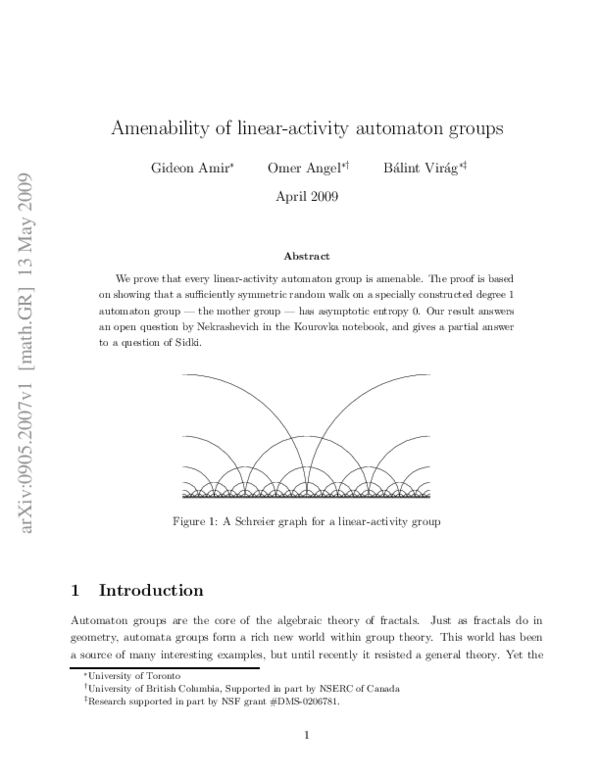 (PDF) Amenability of linear-activity automaton groups