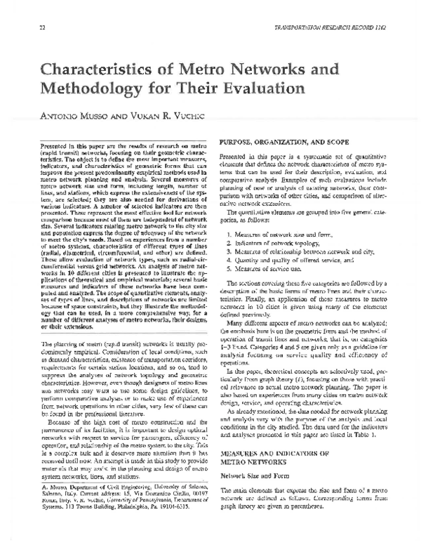 (PDF) Characteristics of Metro Networks and Methodology for Their ...
