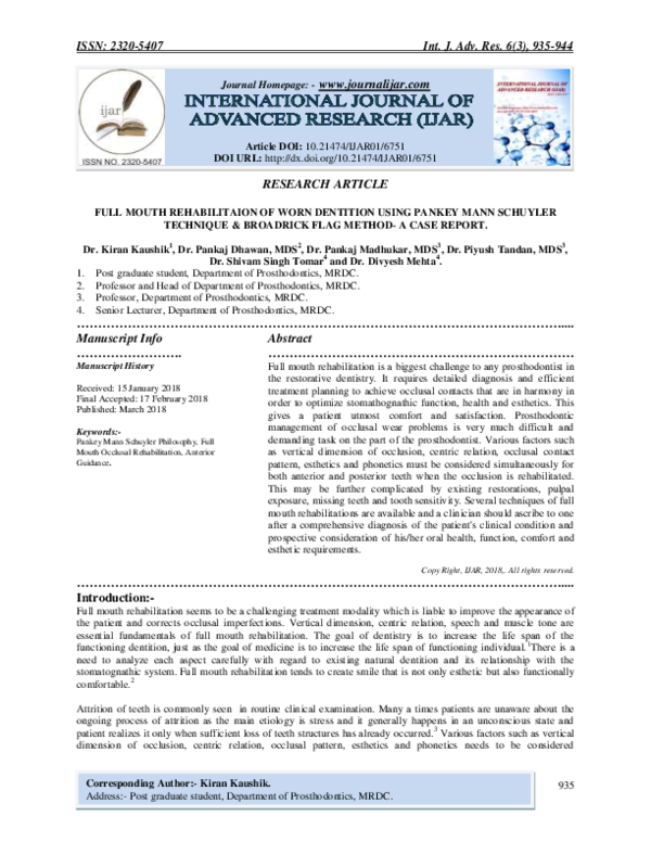 (PDF) Full Mouth Rehabilitaion of Worn Dentition Using Pankey Mann ...