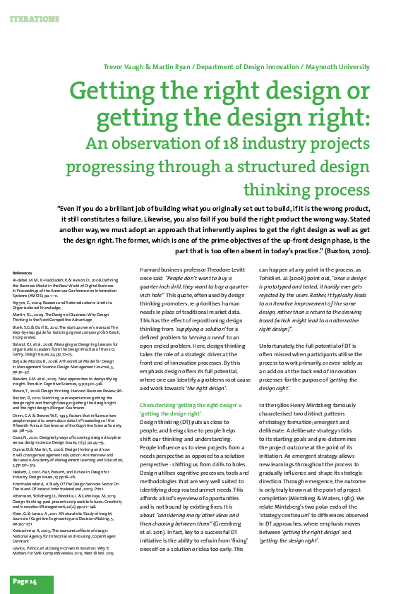 (PDF) Getting the right design or getting the design right: an ...