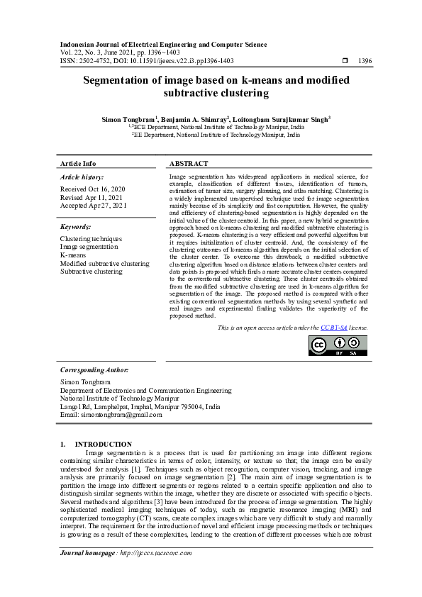 Pdf Segmentation Of Image Based On K Means And Modified Subtractive Clustering