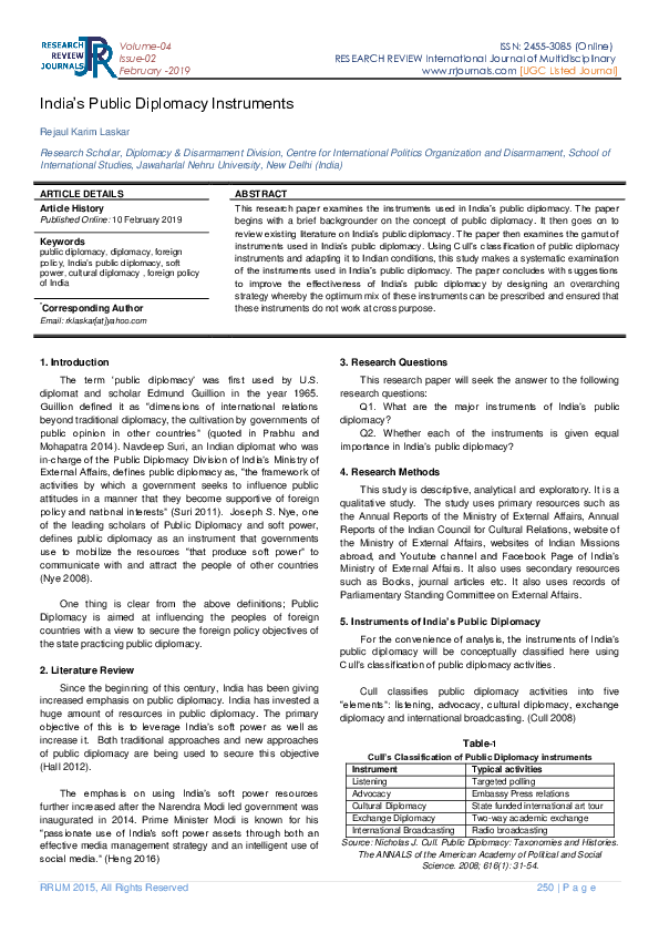 (PDF) India's Public Diplomacy Instruments