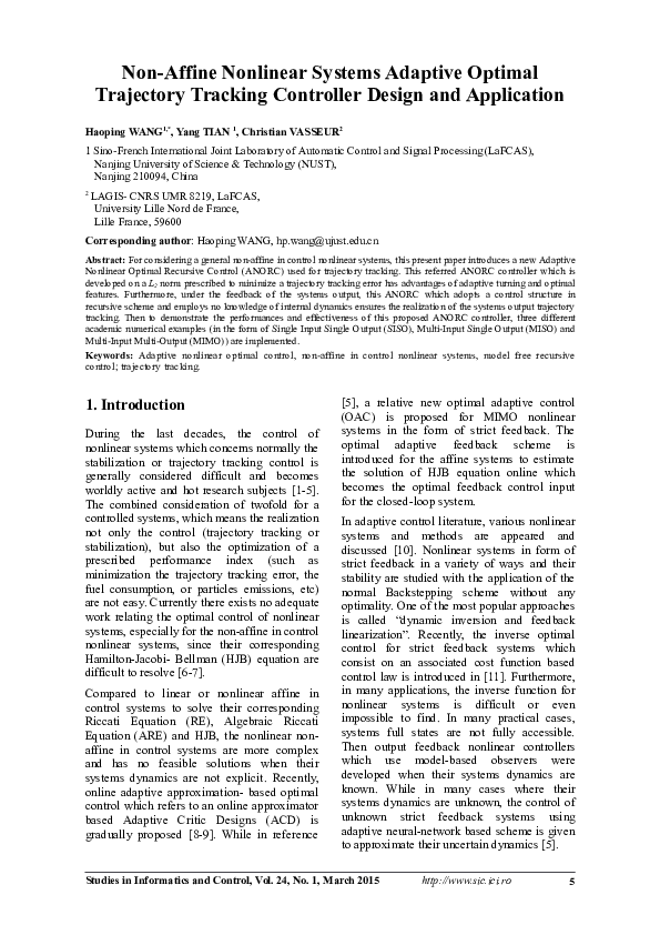 (PDF) Non-Affine Nonlinear Systems Adaptive Optimal Trajectory Tracking ...