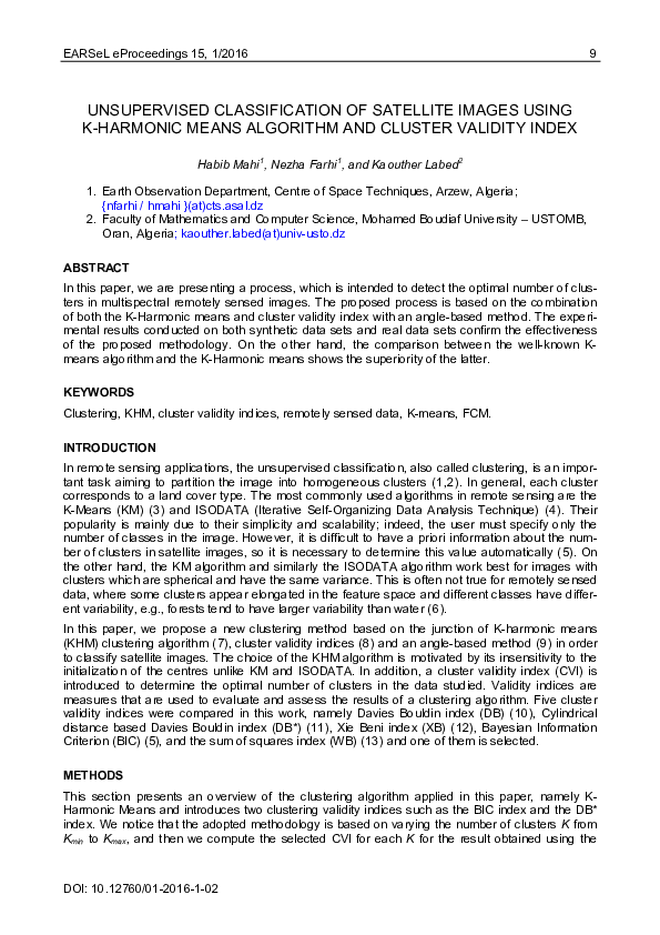 Pdf Unsupervised Classification Of Satellite Imagery Choosing A Good Algorithm