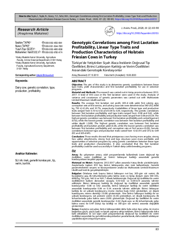 (PDF) Genotypic Correlations among First Lactation Profitability ...