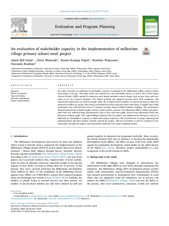 (PDF) Evaluation and Program Planning