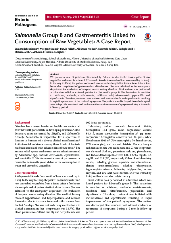 (PDF) Salmonella Group B and Gastroenteritis Linked to Consumption of ...