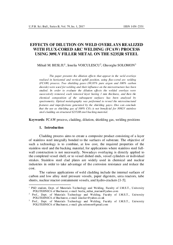 (PDF) Effects of Dilution on Weld Overlays Realized with Flux-Cored Arc ...