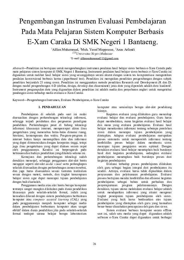 (PDF) Pengembangan Instrumen Evaluasi Pembelajaran Pada Mata Pelajaran Sistem Komputer Berbasis ...