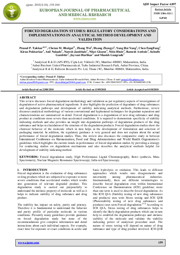 (PDF) Forced Degradation Studies: Regulatory Considerations and Implementations in Analytical ...