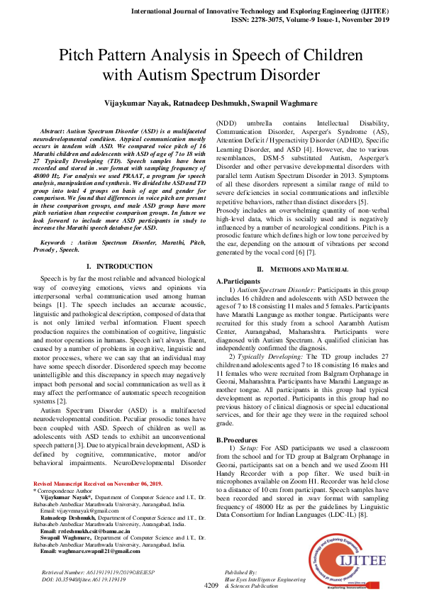 (PDF) Pitch Pattern Analysis in Speech of Children with Autism Spectrum ...